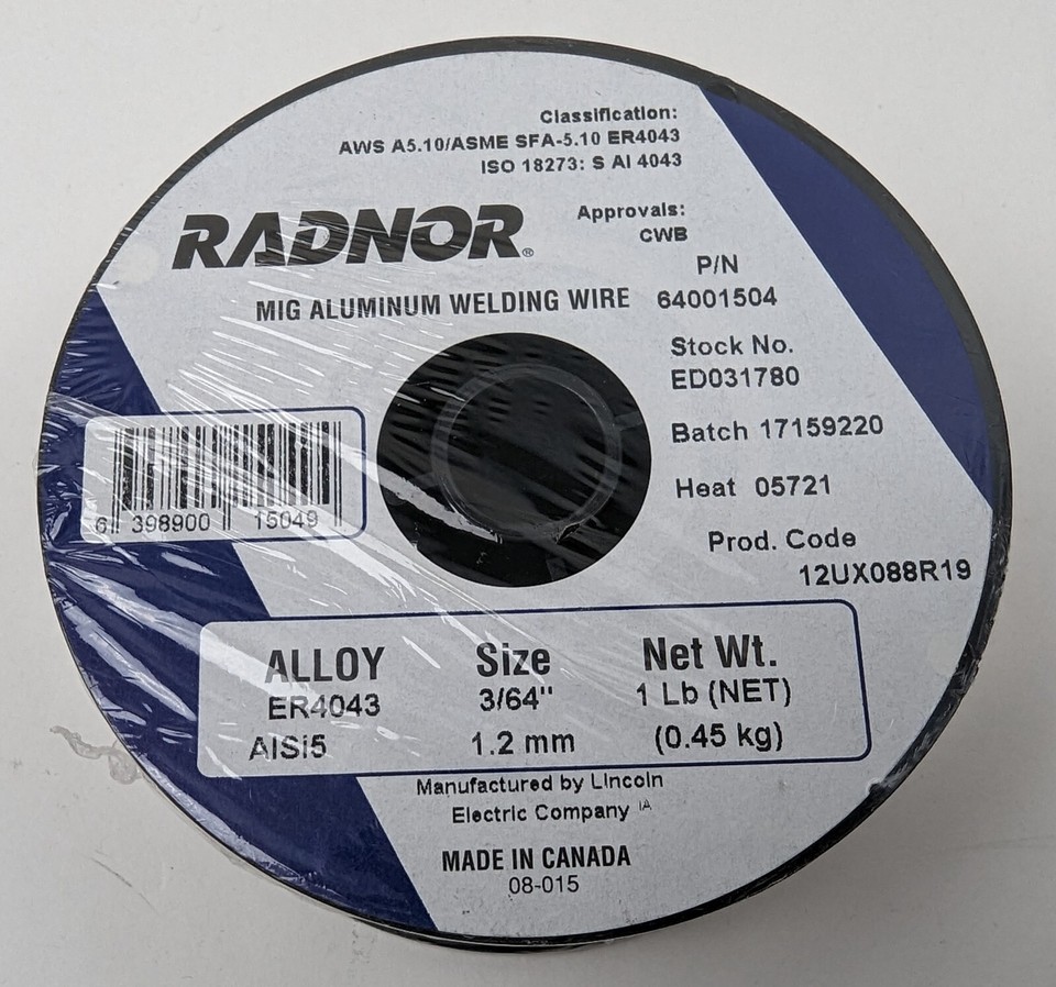Radnor MIG Aluminum Welding Wire ER4043 Alloy 3/64" 1.2mm 64001504 1lb ...