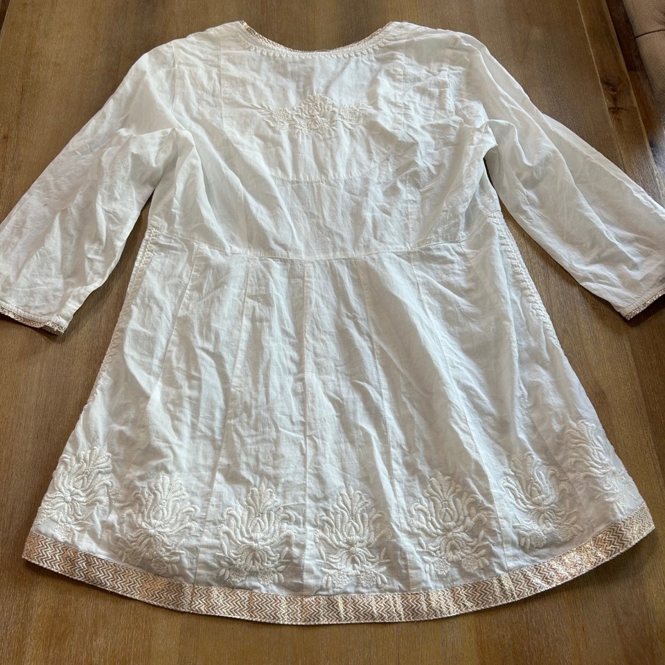 Soft Surroundings White Embroidered Tunic Top Metallic Trim Size M | eBay