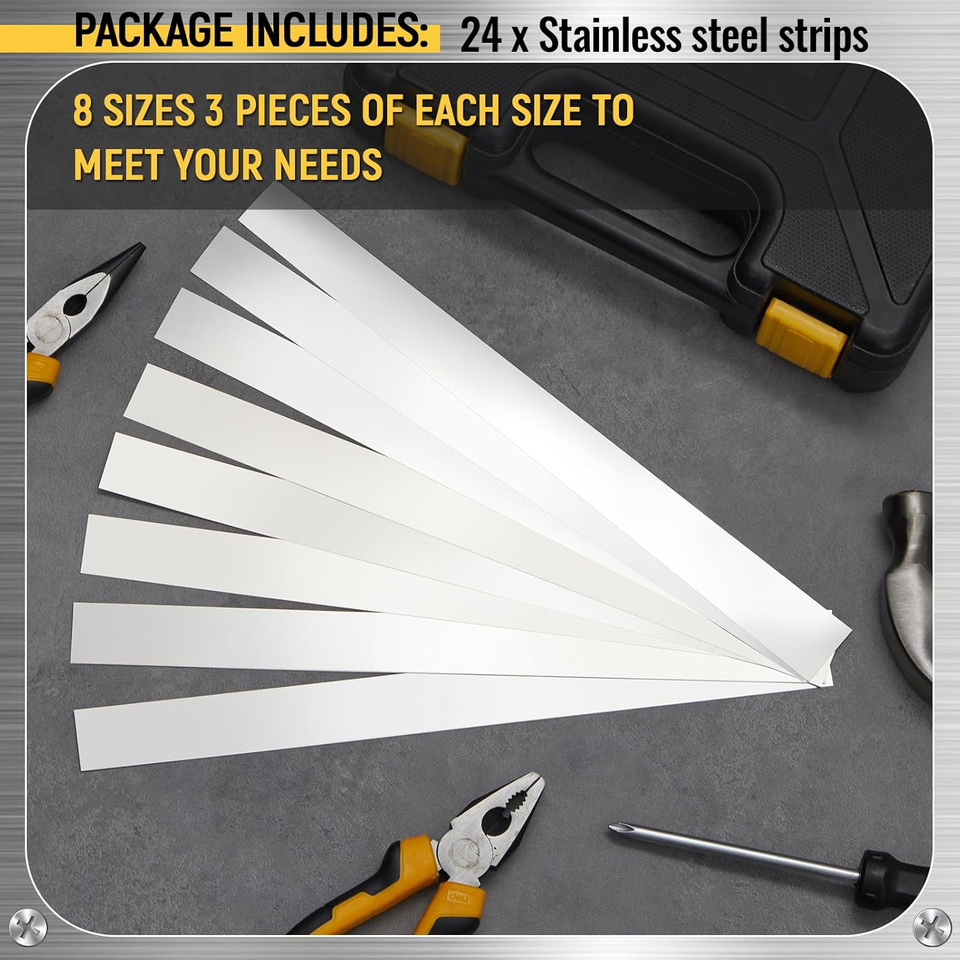 24 Pcs 304 Stainless Steel Strips Shim Stock Metal Shims 1" Width X 6 ...