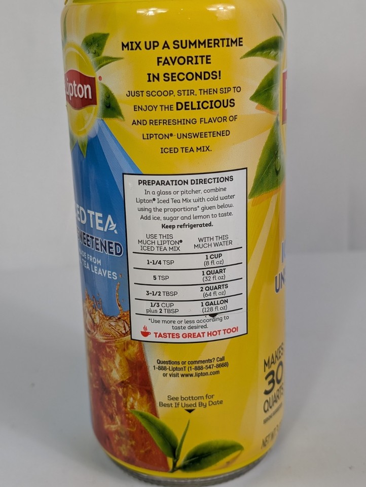 Lipton Iced Tea Unsweetened Powder 3 oz Make 30 Quarts Ea BB 4/15/25 ...