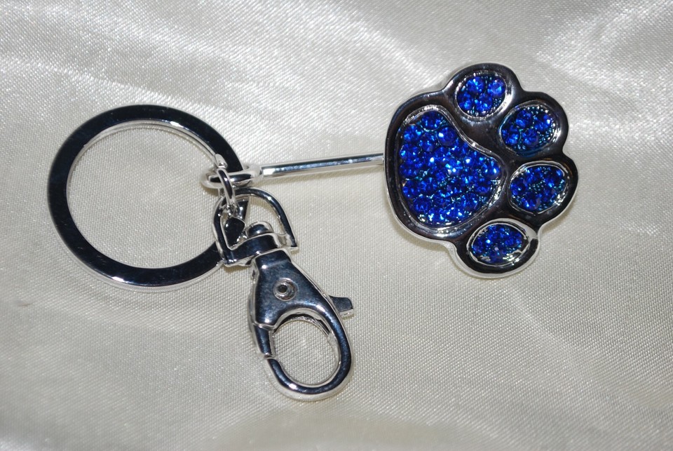 Blue Crystal Paw Print Key Ring Holder Ky Wildcat Cat Tiger Panther ...