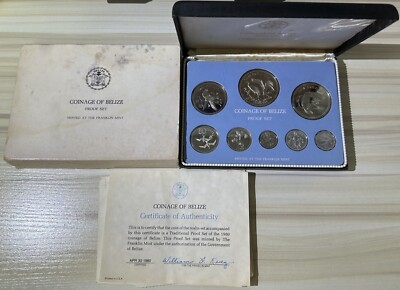 Belize 1980 Franklin Mint CN 8pcs Proof Coins Set w/ COA Box Mtg: 920 ...