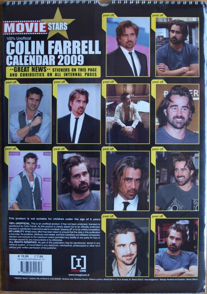 Colin Farrell Kalender 2009 Format 30 x 42 cm Spiralbindung 12 Poster ...
