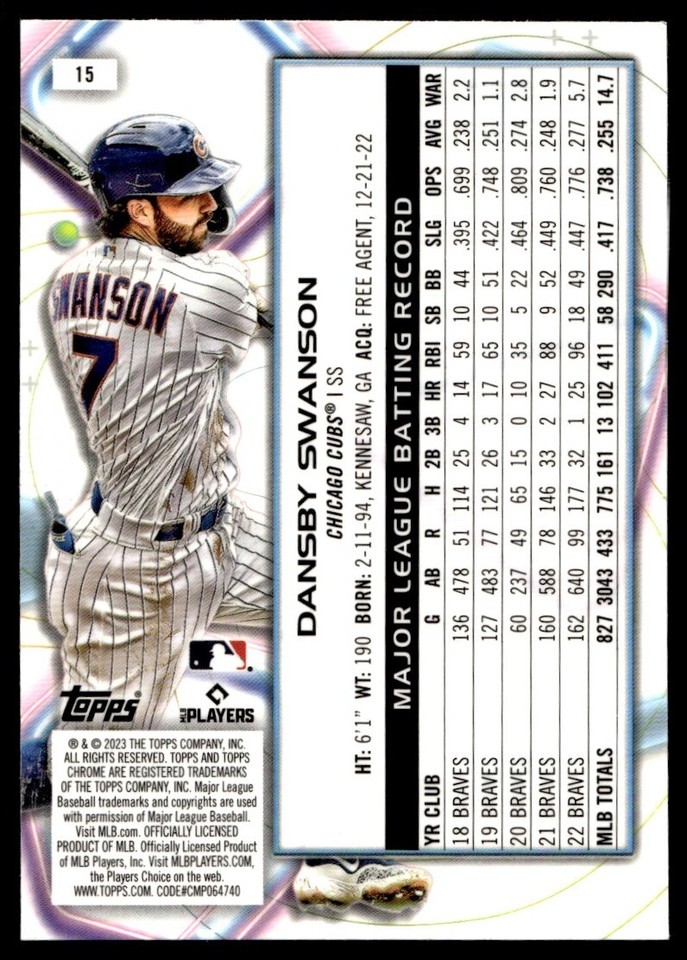 2023 Topps Cosmic Chrome Dansby Swanson Chicago Cubs #15 | eBay