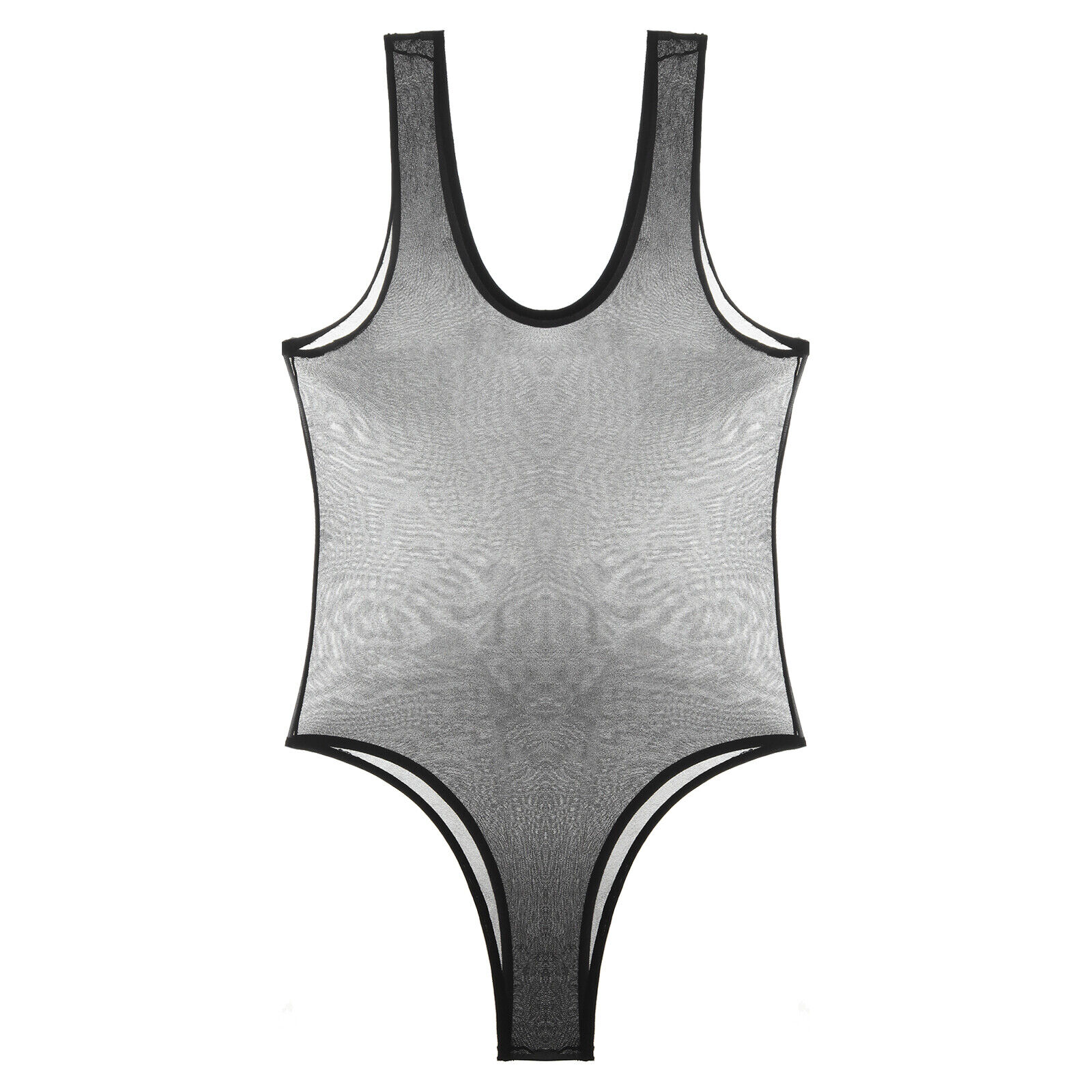 Womens See Through Bodysuit Sleeveless High Cut Leotard Mesh Sheer