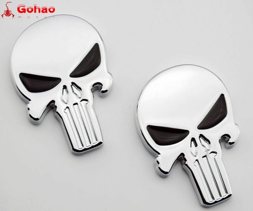 2x Chromed Silver Skull Skeleton Motorcycle Fuel Tank Emblems Decal ...