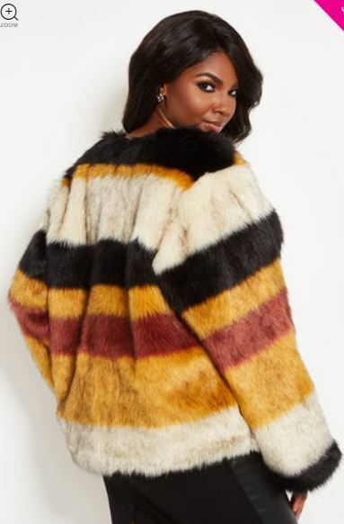 ASHLEY STEWART FAUX FUR JACKET MULTI COLOR STRIPE 12 SEXY | eBay