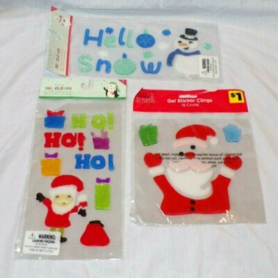 Lot 3 Window Gel Cling Stickers Christmas Winter Snowman Santa Claus ...