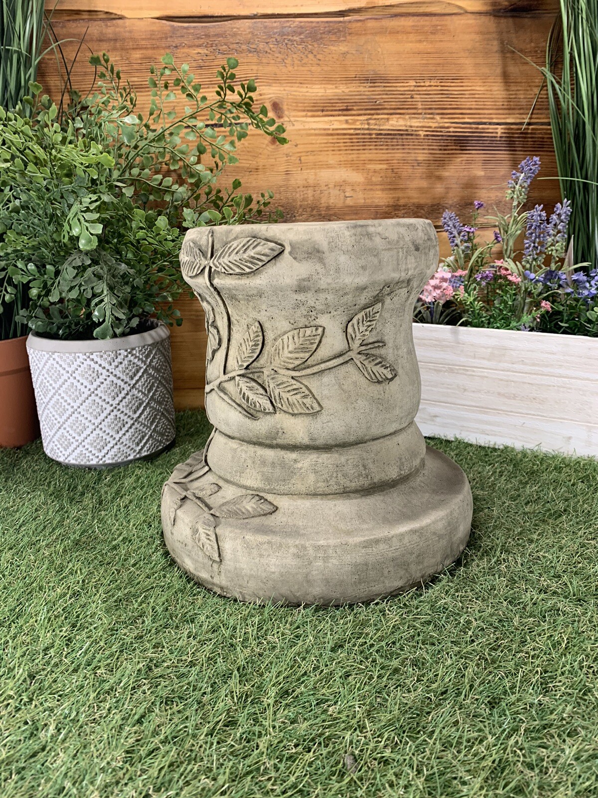 STONE GARDEN FLORAL ROUND SOLID PLINTH COLUMN PEDESTAL ORNAMENT | eBay