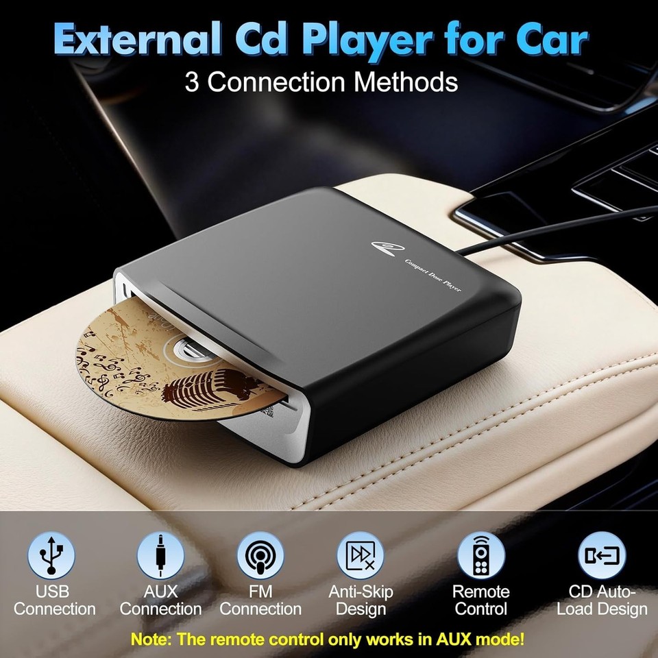 External Universal CD Player for Car - Portable Car CD Players with AUX ...