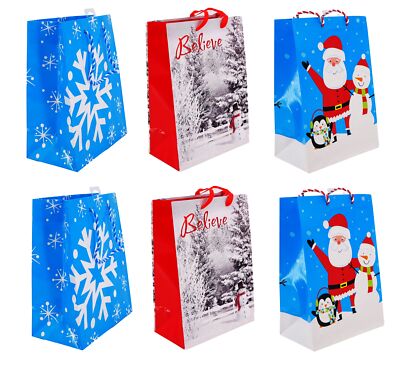 Holiday Gift Bags - Happy Holiday Snowy Forest, 6 Bags (9 x 7.75 x 4 ...