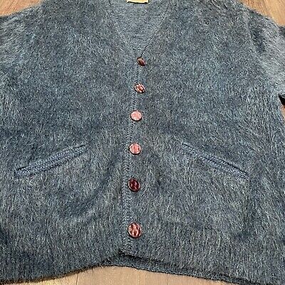 Vintage 60s 70s BRENT Shaggy Mohair Cardigan Sweater Navy L Vintage 60s 70s BRENT Shaggy Mohair Cardigan Sweater Navy L