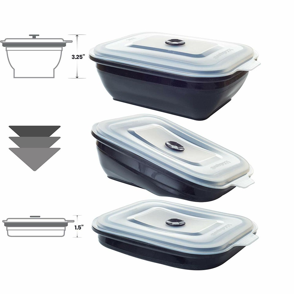 Collapse-it 4-Piece Silicone Food Storage Containers Black Rectangle ...