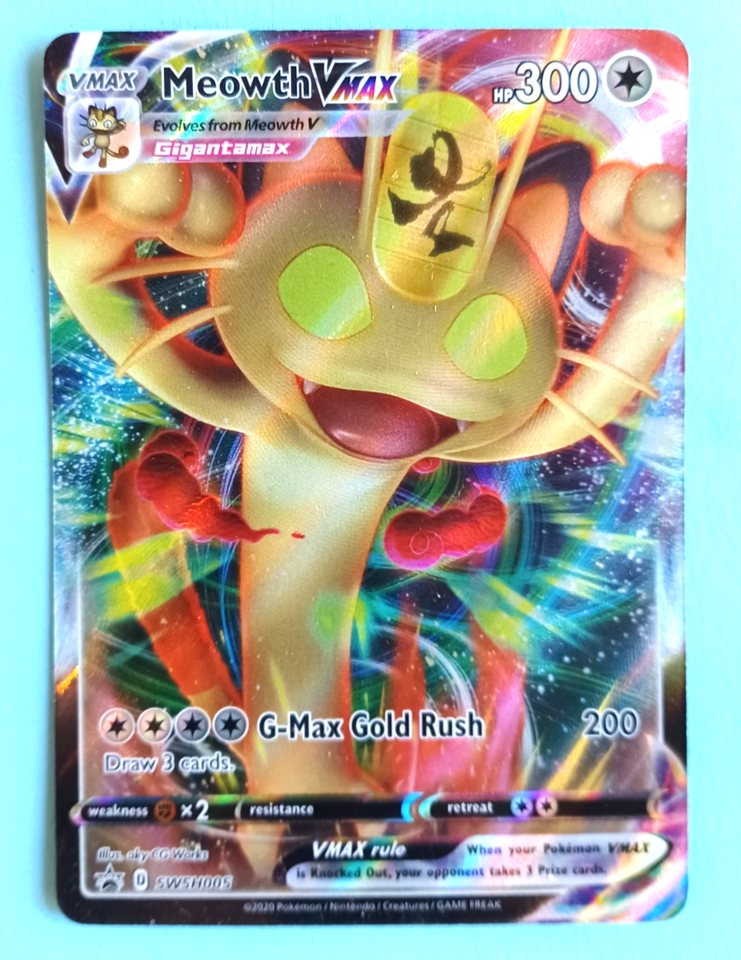 POKEMON MEOWTH V AND VMAX LOT PAIR SWSH004 SWSH005 UNPLAYED STRAIGHT ...