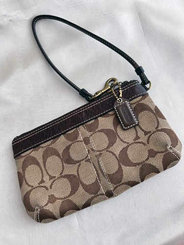 Coach Wristlet Signature C Logo Classic Brown Corner Zip | eBay