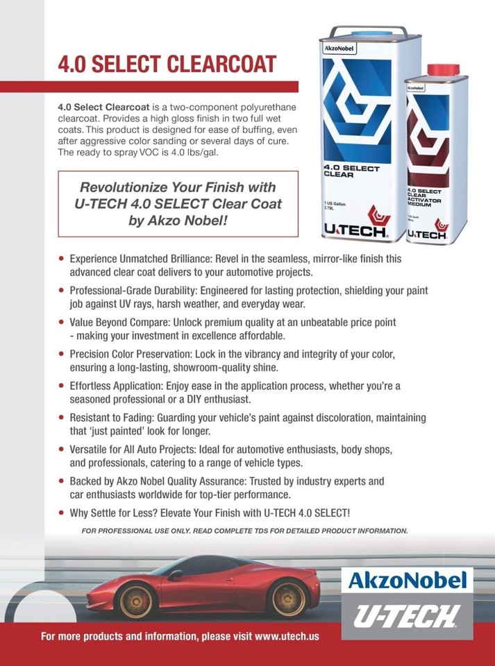 UTECH AkzoNobel U-TECH 4.0 Select Clear Coat Med Harden - Two 1.25 Gallon Kits | eBay