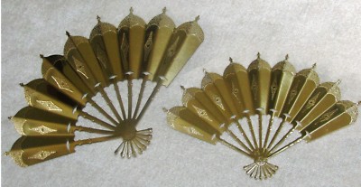 Home Interiors Set of 2 Gold Metal Fan Wall Hangings Home Decor 12" & 9 ...