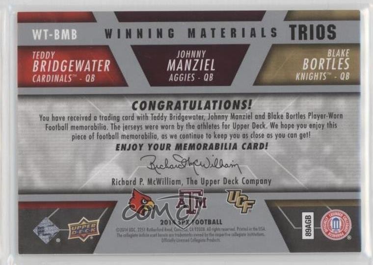 2014 SPx Winning Materials Trios Teddy Bridgewater Johnny Manziel ...