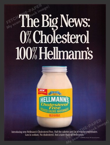 Hellmann's Cholesterol Free Mayonnaise Jar 1980s Print Advertisement Ad ...