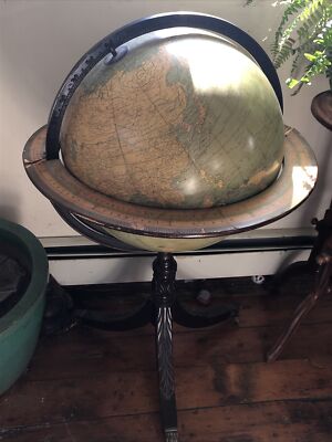 Antique WEBER COSTELLO 18 In World Globe MAHOGANY Base Bronze Claw Feet ...