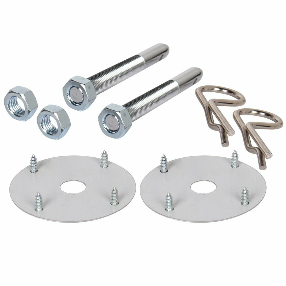 4'' Chrome Universal Hood & Deck Pin Kit Screw-On Scuff Plates 7/16 ...