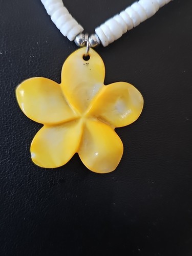 Puka Shell Necklace with Yellow Flower Shell Pendant 17" Barrel Clasp ...