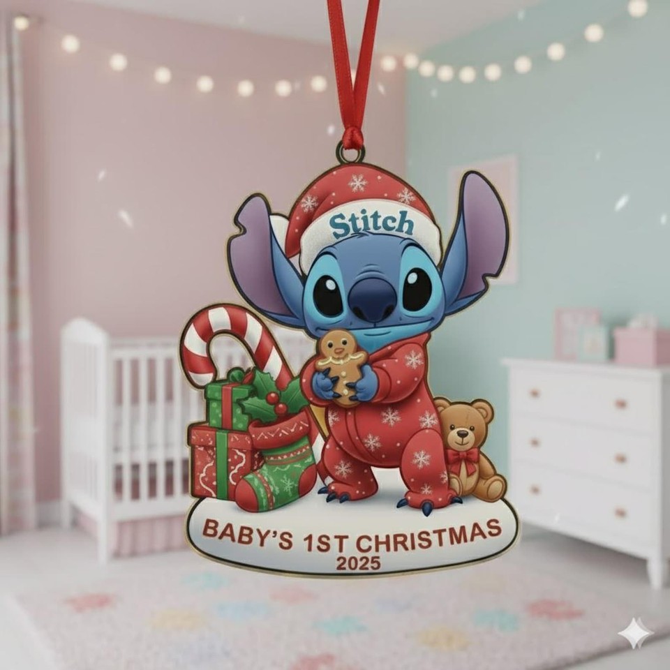 Personalized Cute Blue Stitch Baby's 1st Christmas Keepsake Gift Shape ...