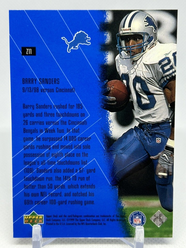 1999 BARRY SANDERS Upper Deck Highlight Zone Insert #Z11 NFL Detroit ...