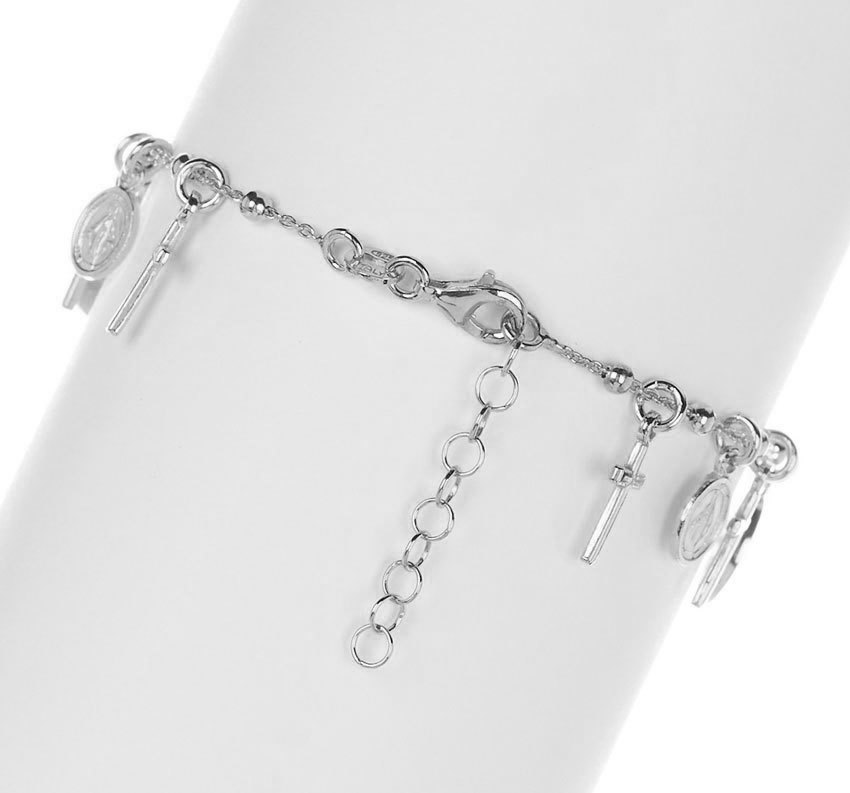 Multi Cross Medal Charm Rosary Bracelet Anti-Tarnish Solid Real ...