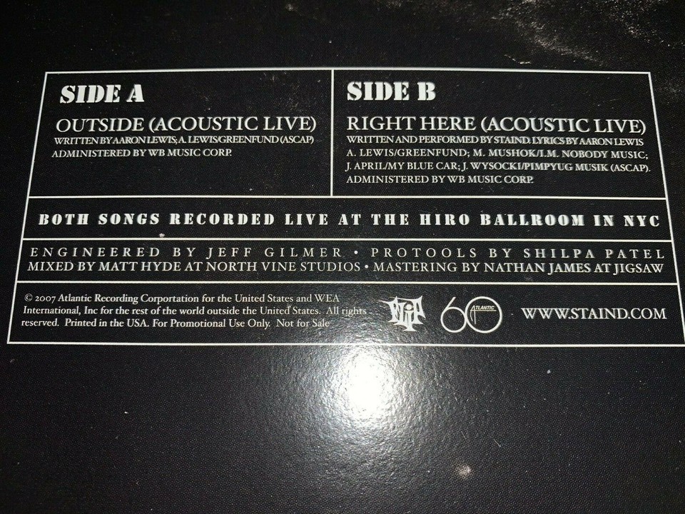 RARE Staind Live The Hiro Ballroom Outside Aaron Lewis Acoustic 45 7 ...