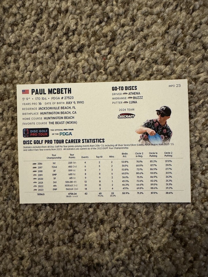 2024 DGPT Disc Golf Trading Card Paul McBeth MPO 23 | eBay
