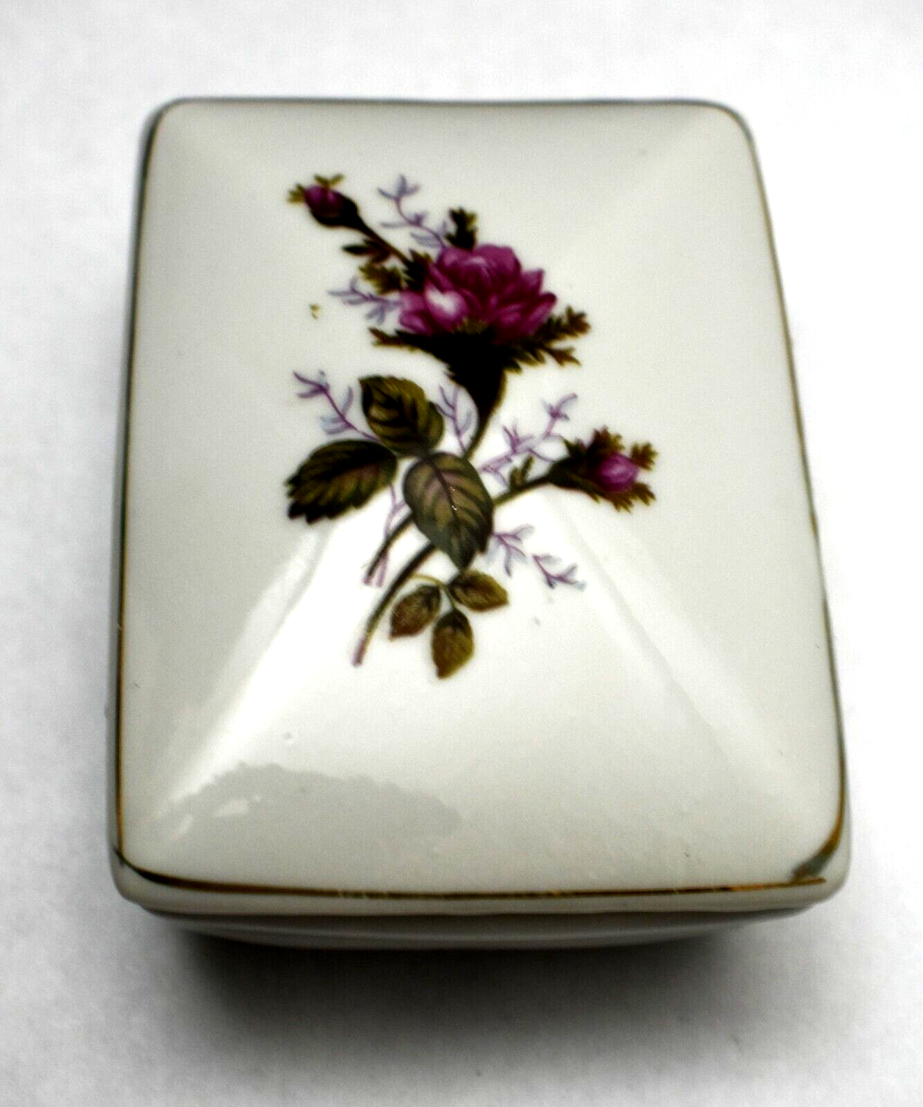 Antique Porcelain Trinket/Cigarette Box Roses Gold Trim Art Deco Ornate ...