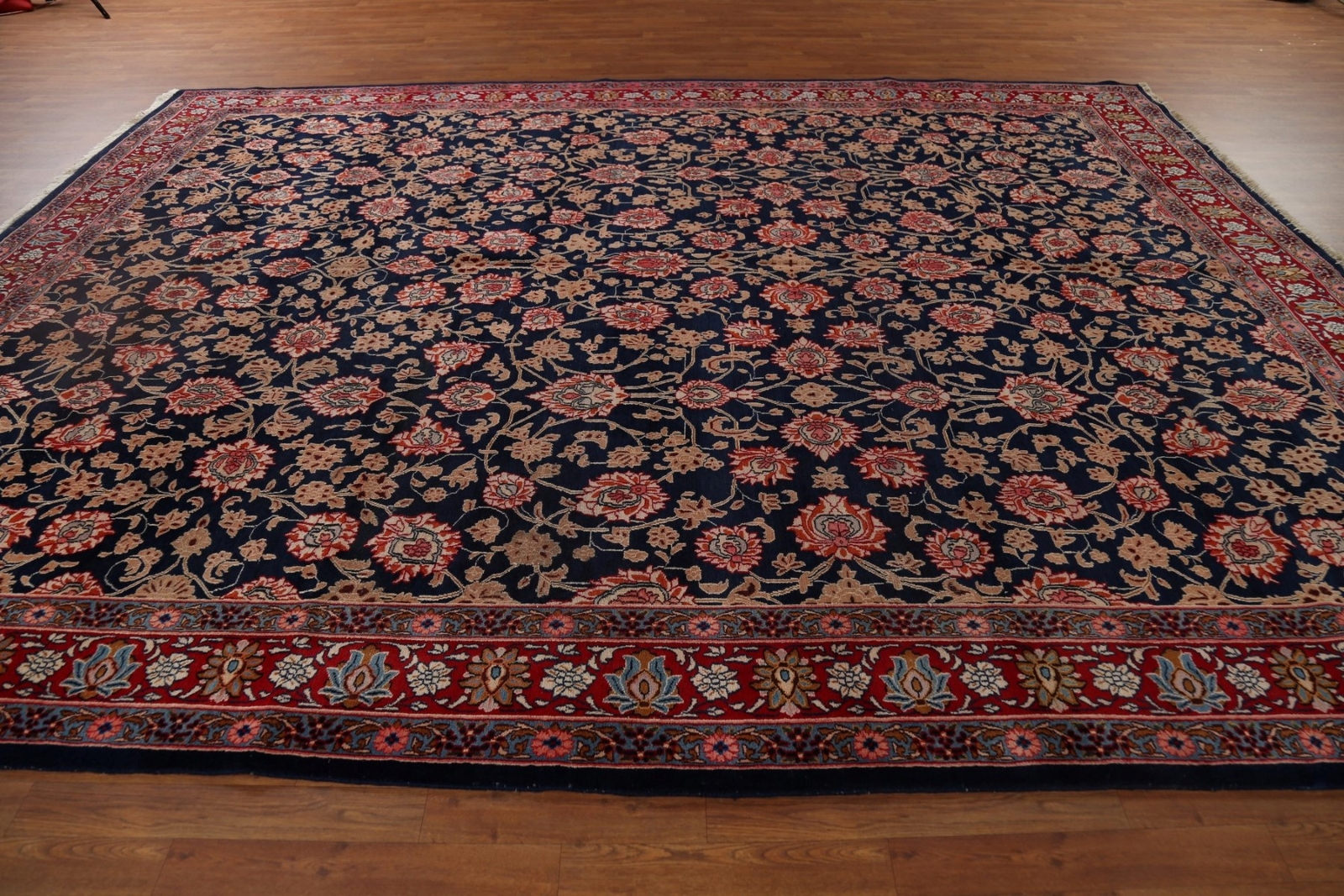 Vegetable Dye Floral Navy Blue/ Rust Mood Vintage Handmade Room Size ...