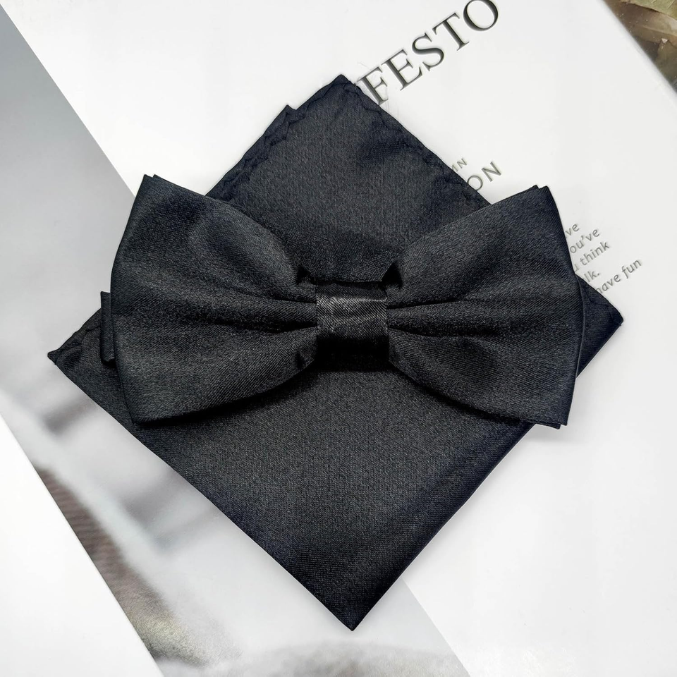 Adjustable Bowtie and Pocket Square Men Bowtie and Handkerchief Solid ...
