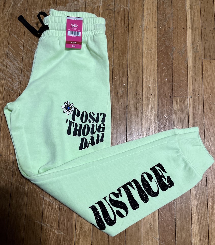 Justice Girl's Size Cozy Fleece Neon Green Jogger Sweatpants Size:10 ...