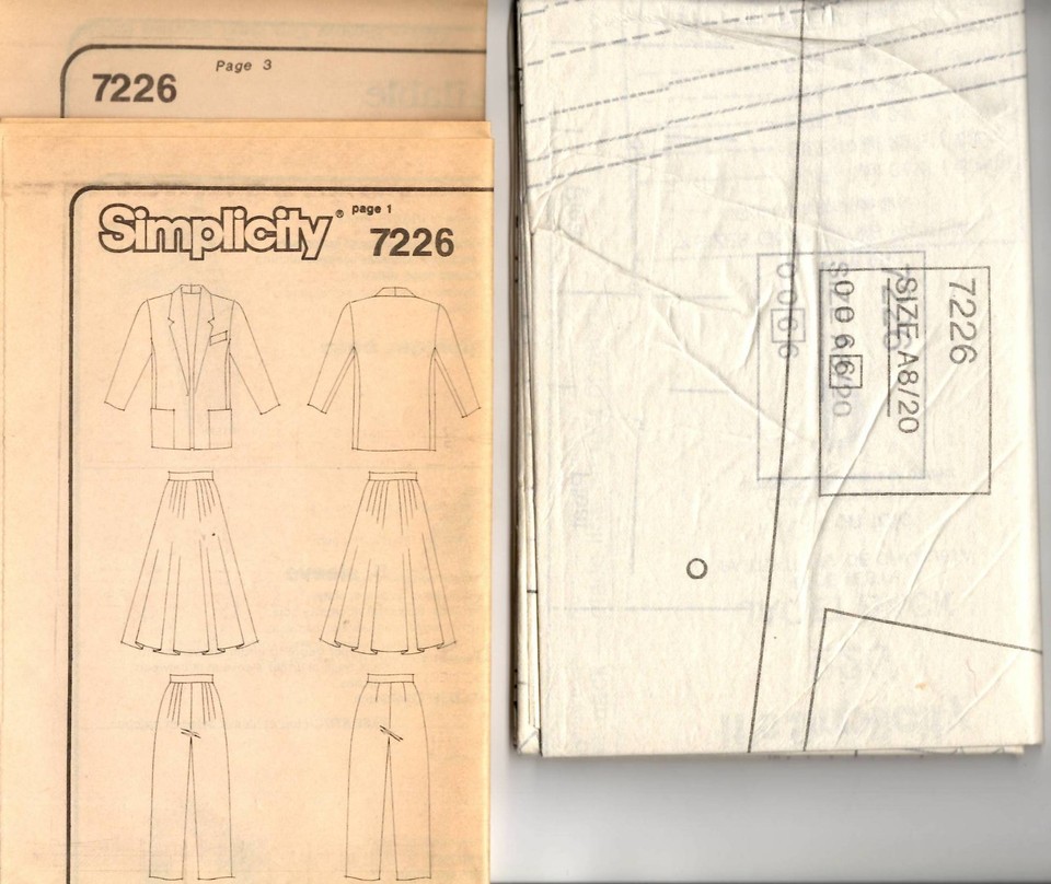 Simplicity Sewing Pattern Women's JACKET SKIRT & PANTS 7226 Sz 8-20 ...