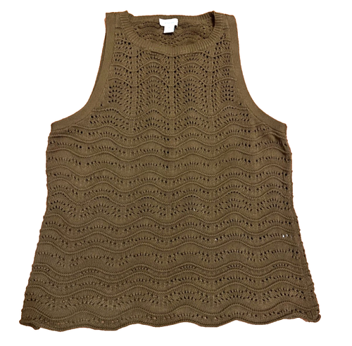 SUNDANCE Olive Green Ravina Sweater Shell Sleeveless Top Open Knit Boho ...