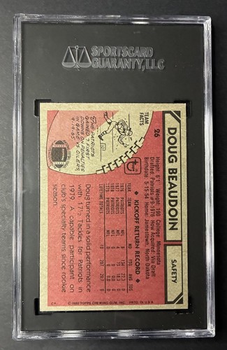 1980 Topps Football #26 Doug Beaudoin graded SGC 7 New England Patriots ...