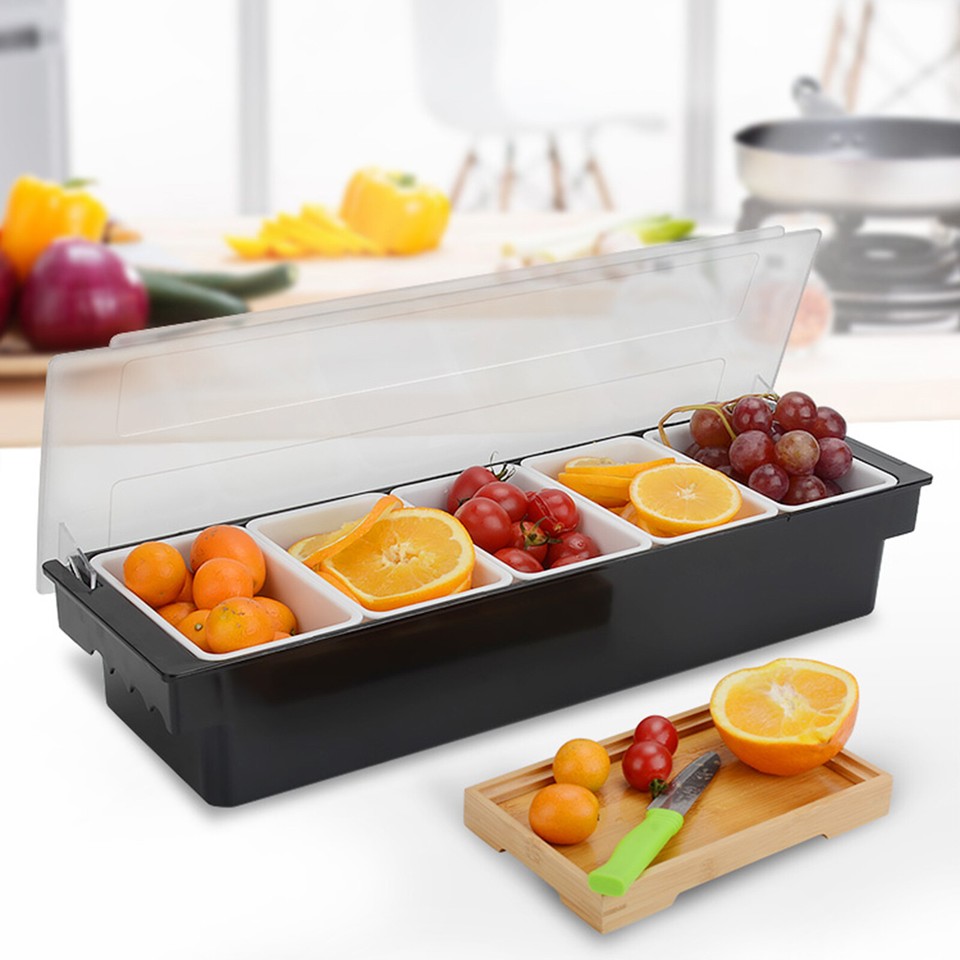 Condiment Tray Bar Caddy 3/4/5 Compartments Garnish Station Food Tray ...