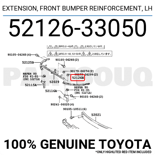 5212633050 Genuine Toyota EXTENSION, FRONT BUMPER REINFORCEMENT, LH ...