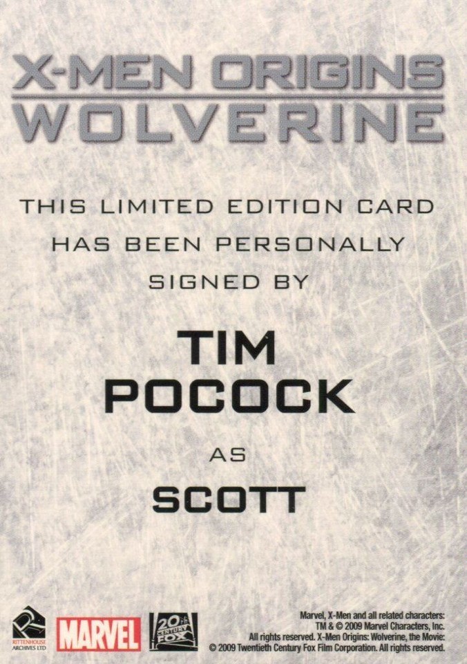 X-Men Origins: Wolverine Autograph Card Tim Pocock as Scott | eBay
