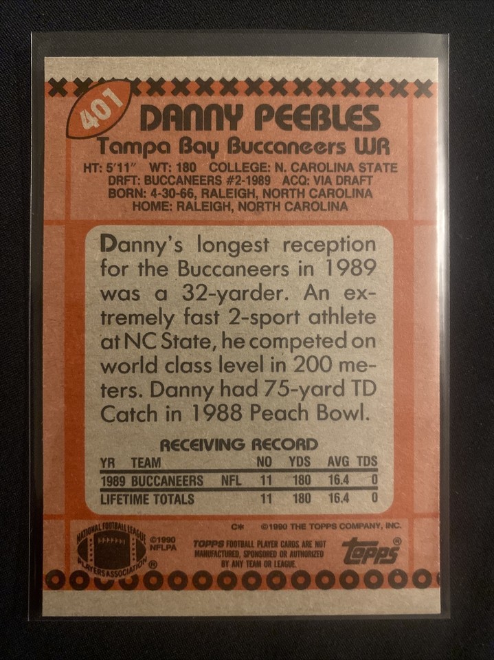 DANNY PEEBLES 1990 Topps Football #401 Tampa Bay Buccaneers | eBay