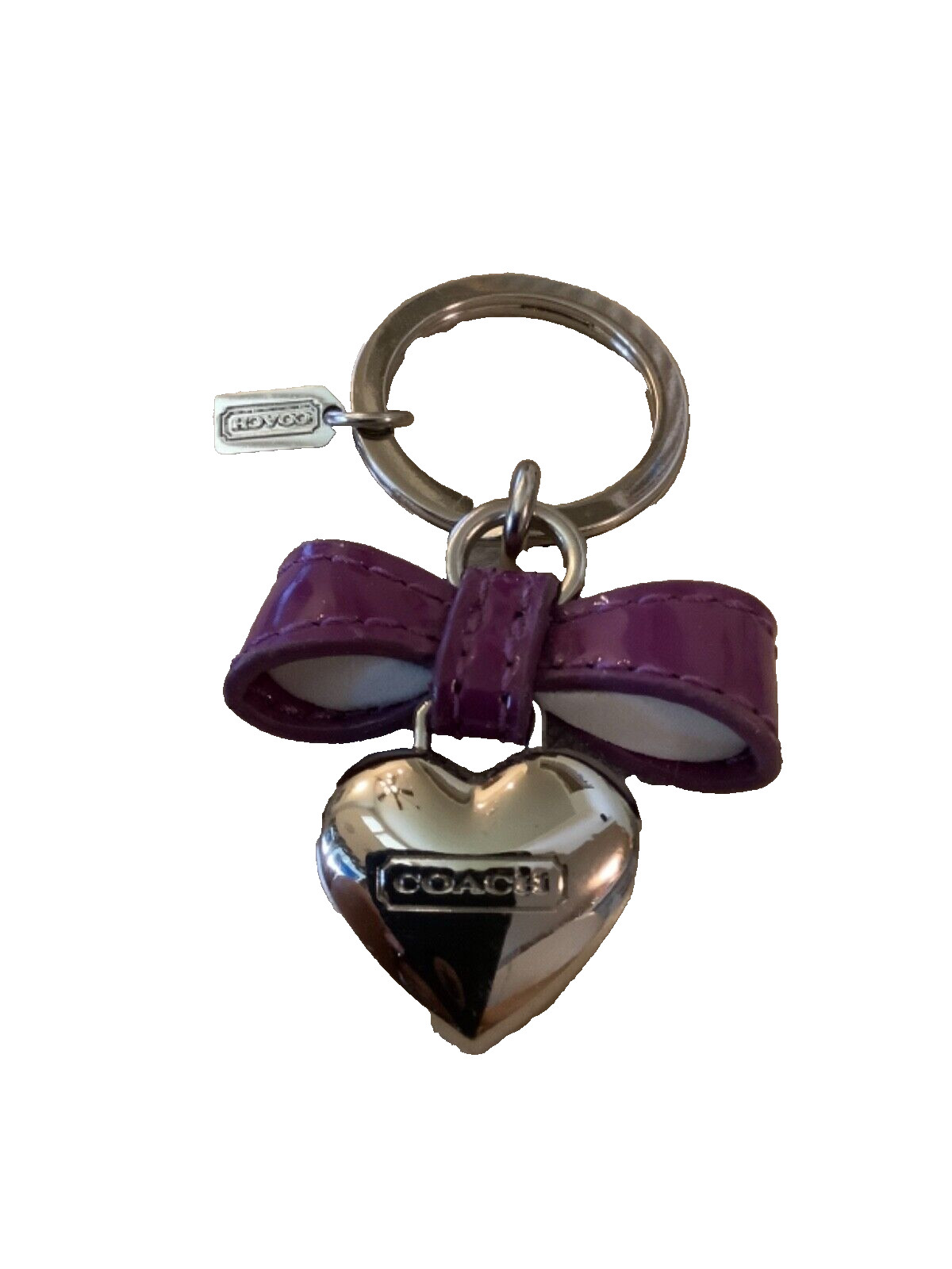 Retired COACH PURPLE/SILVER PUFFED HEART BOW KEYRING/… - Gem