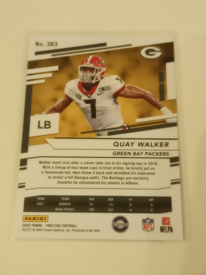 Quay Walker 2022 Panini Prestige Football RC Card #383 Green Bay ...