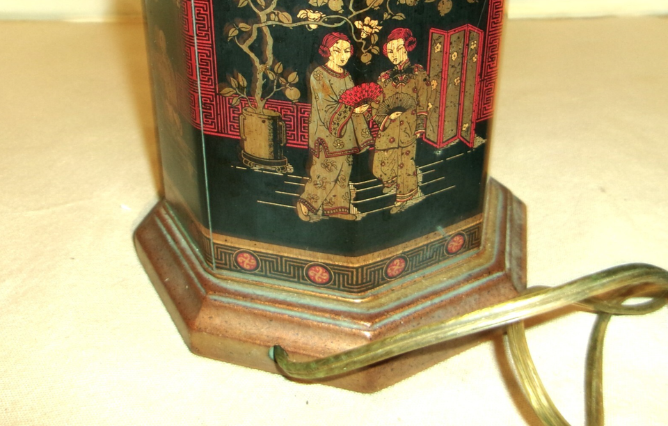 Antique Chinese Chinoiserie Octagonal Tea Canister Lamp w/Tole Painted ...