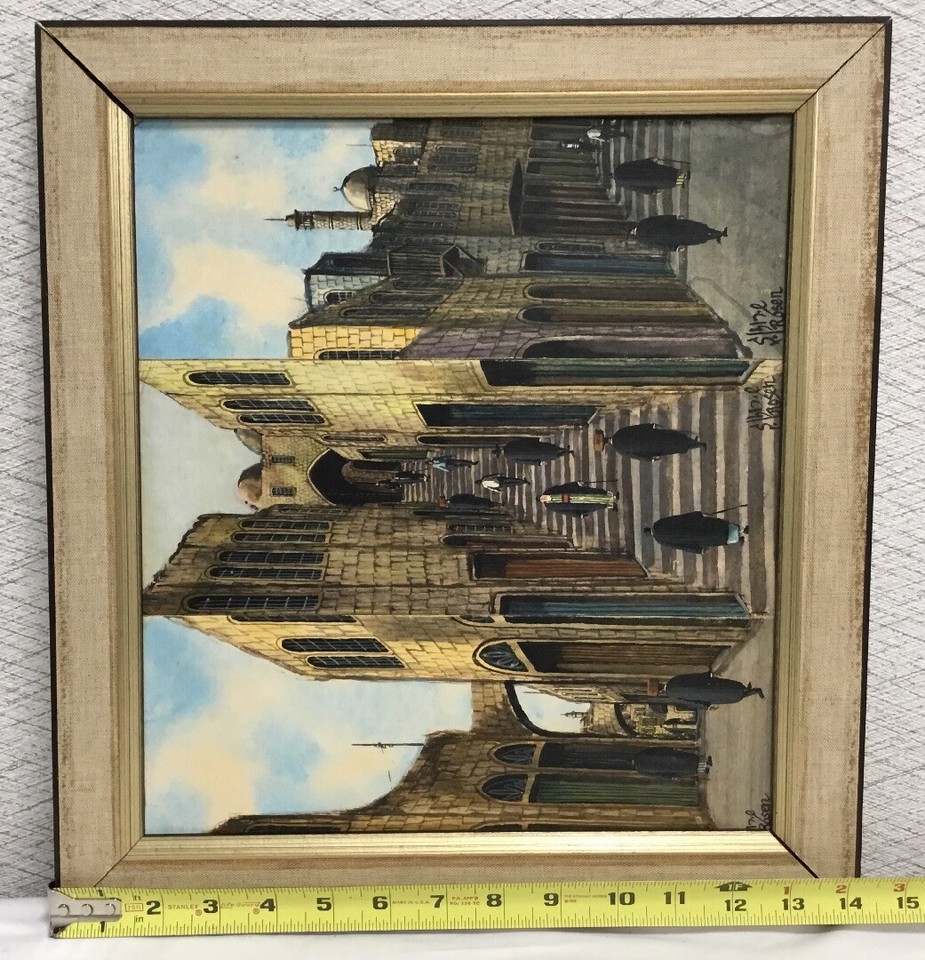 Signed Simon Rosen Israeli Folk Artist Gouache On Board Triptych MCM ...