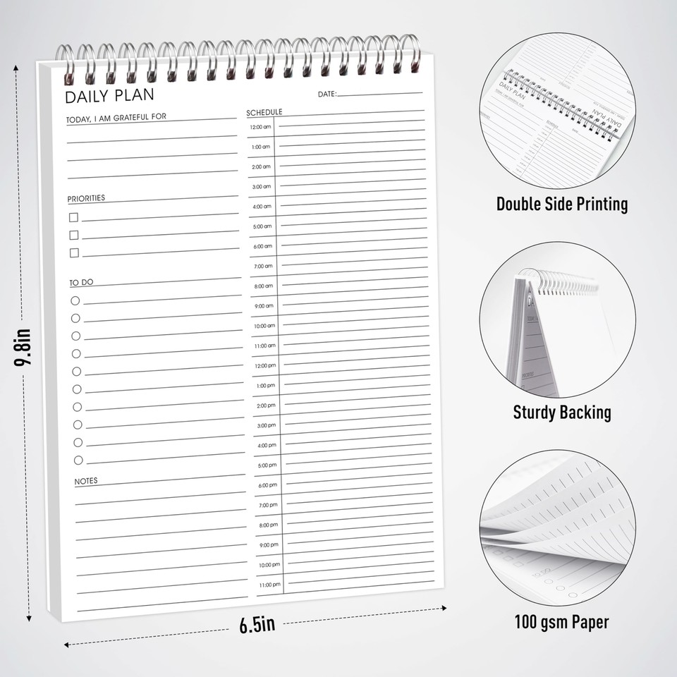 24-Hour Daily Hourly Planner with To-Do List & Priorities - 6.5" x 9.8 ...