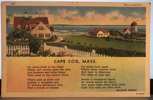 CAPE COD MASSACHUSETS LINEN POSTCARD W/ MARJORIE BASSET POEM | eBay