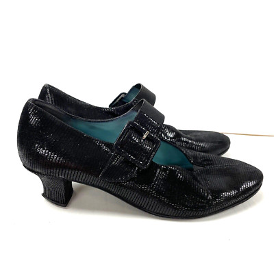 Thierry Rabotin Black Mary Jane Heels Womens 8 Buckled Elastic Strap ...