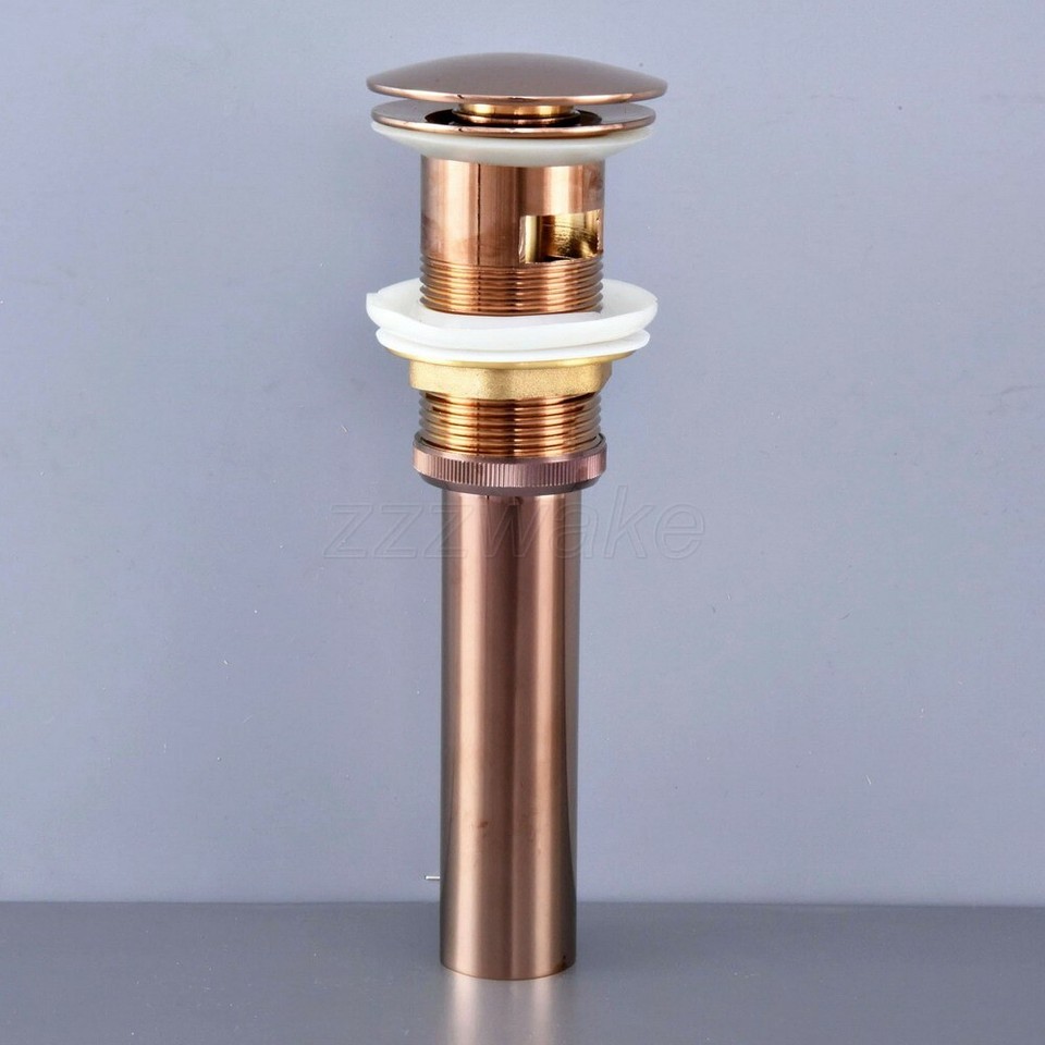 Rose Gold Brass Round Cap Pop UP Sink Basin Waste / Drain With Overflow ...
